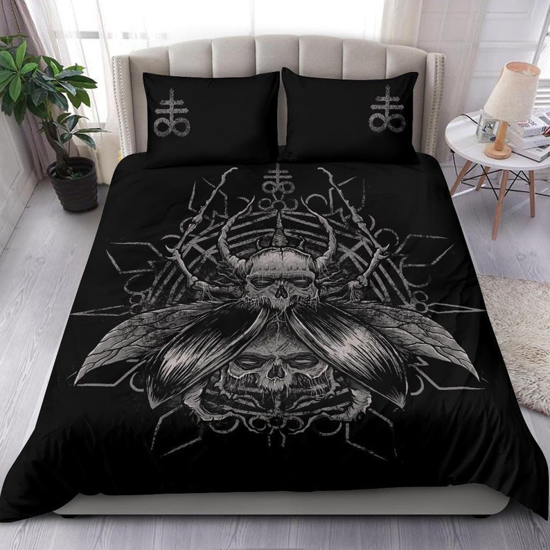 Skull Satanic Fly 3 Piece Duvet Set Dark Version-skull Bedding-satanic ...