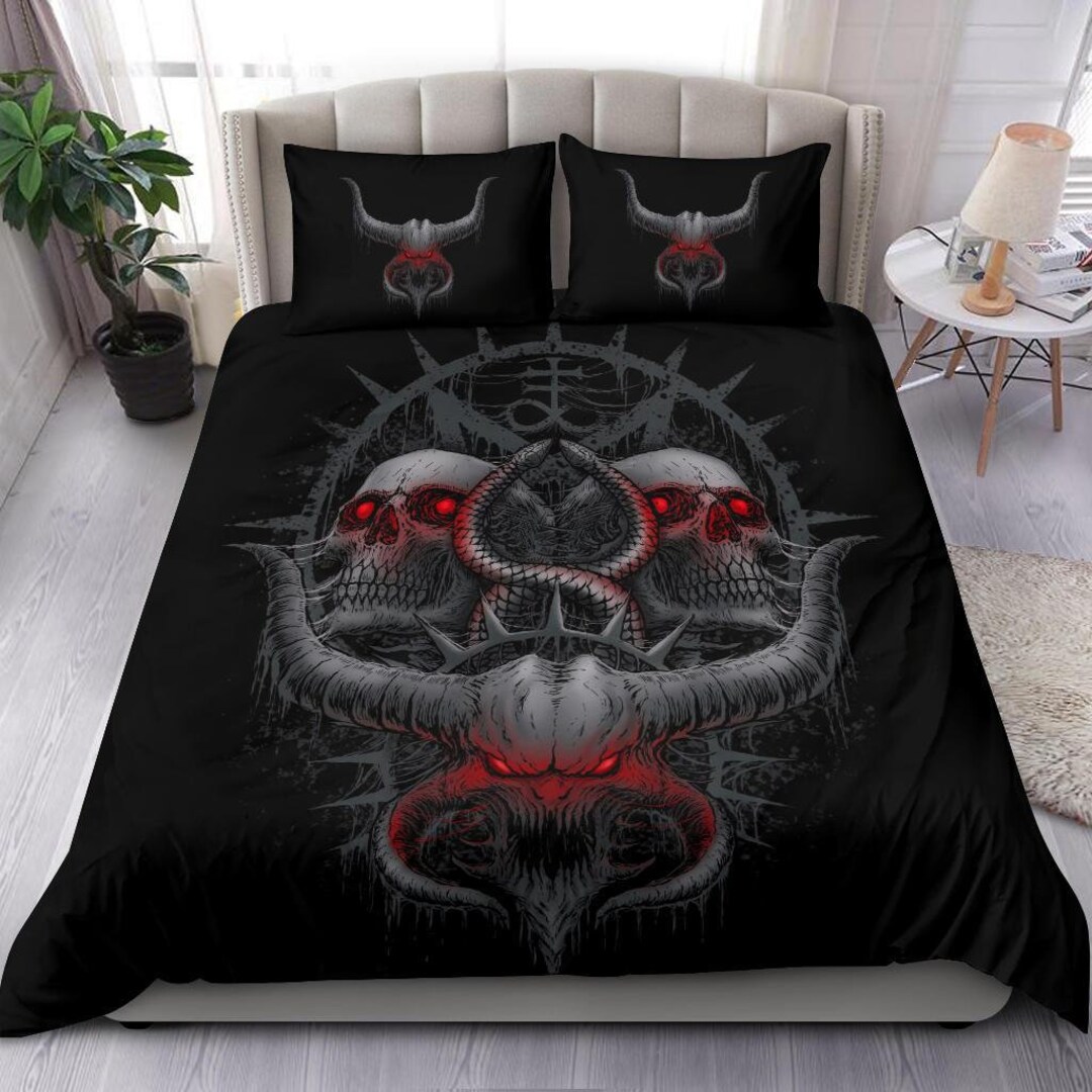Skull Satanic Glowing Demon Eyes With Serpents Color Version 3 Piece ...