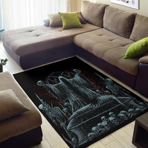 Skull Hooded Demon Impaled Coffin Shrine Area Rug Color Version-gothic ...