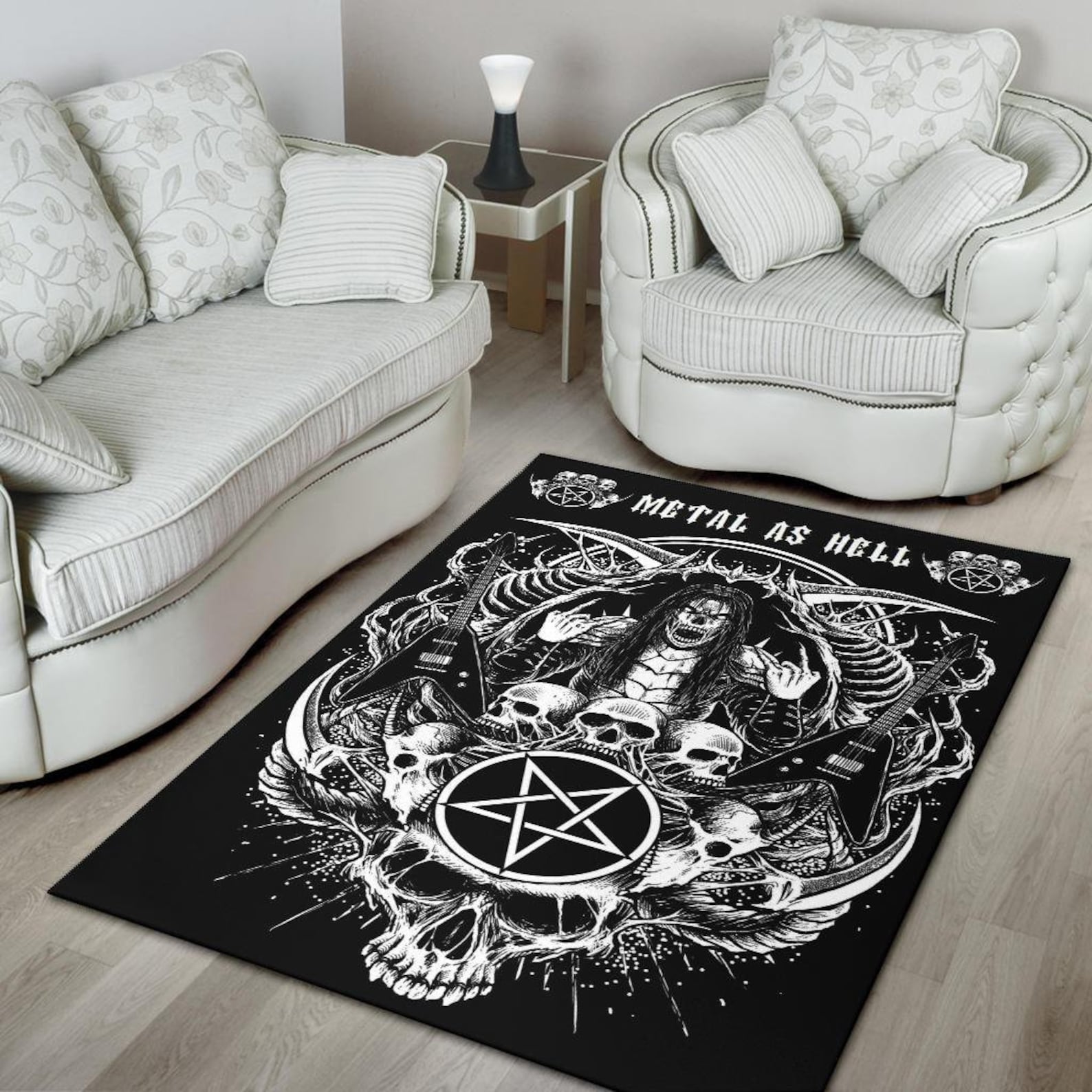 Skull Inverted Pentagram Guitar Metal Head Area Rug-heavy Metal Room ...
