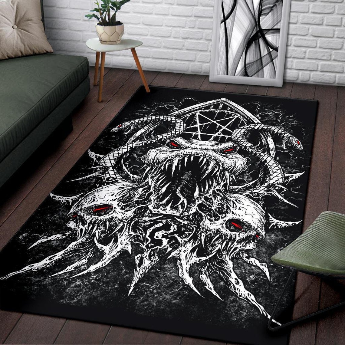 Skull Demon Serpent Satanic Pentagram Area Rug Black and White - Etsy