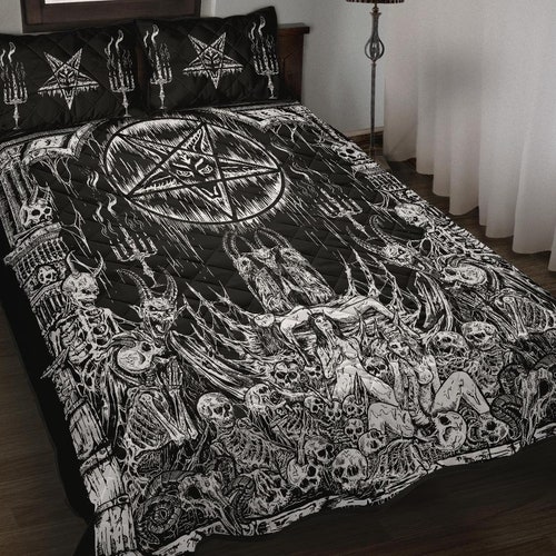 Skull Satanic Pentagram Drip Quilt 3 Piece Bed Set-satanic | Etsy