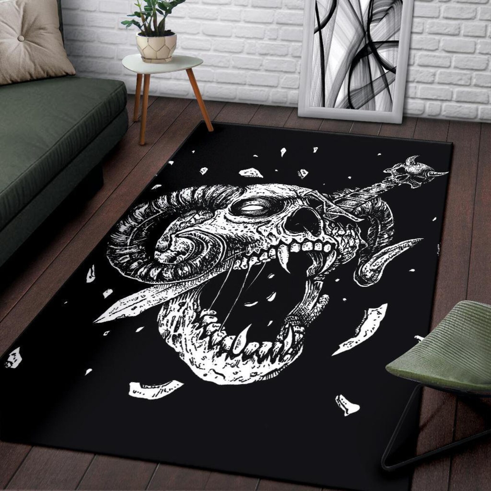 Skull Dagger Demon Area Rug Second Version-skull Rug-skull - Etsy