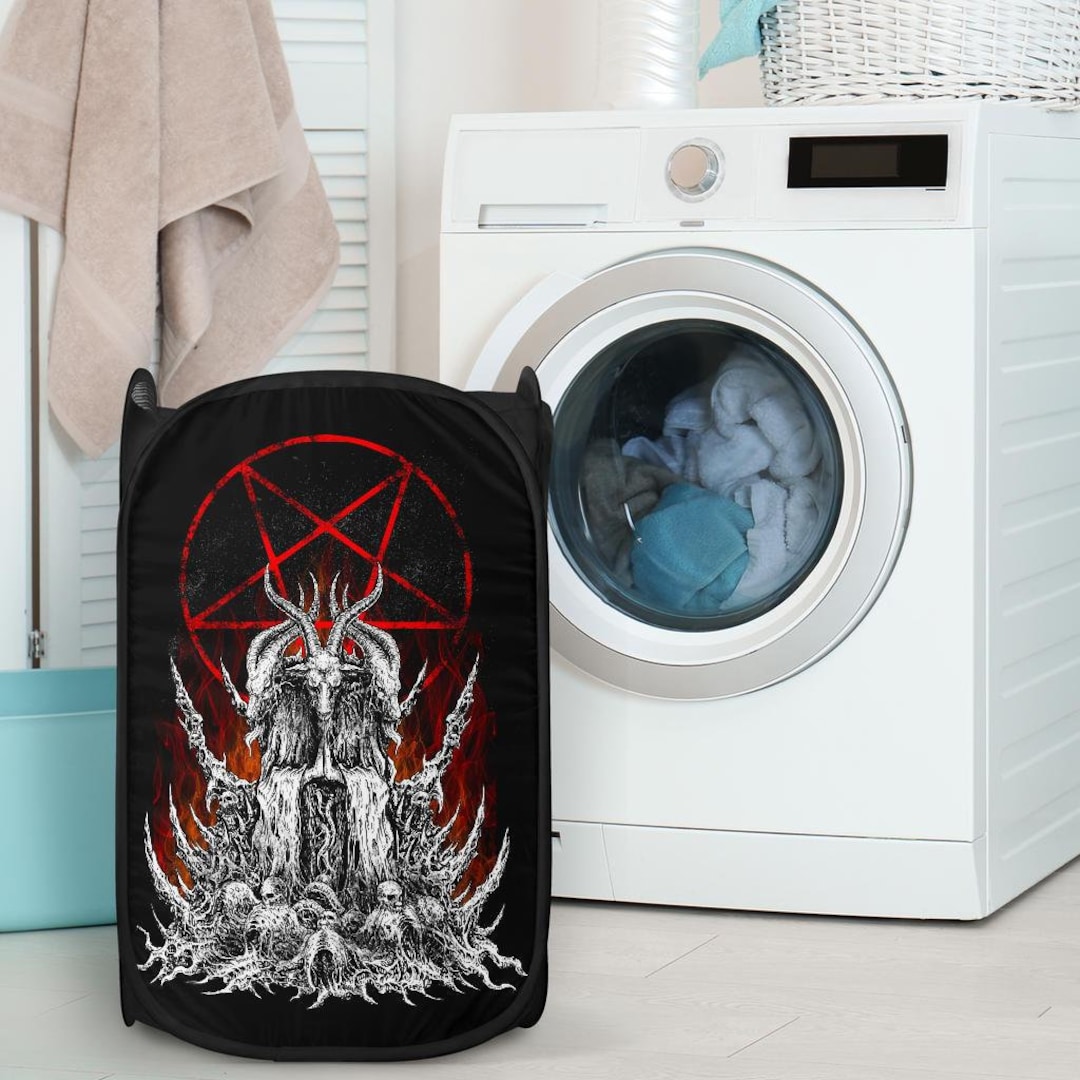 Skull Satanic Goat Pentagram Flame Laundry Hamper-baphomet Decpr ...