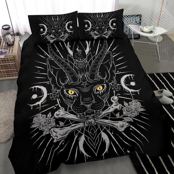 Bedding Duvet Covers Home & Living Skull Gothic Occult Black Cat Unique ...