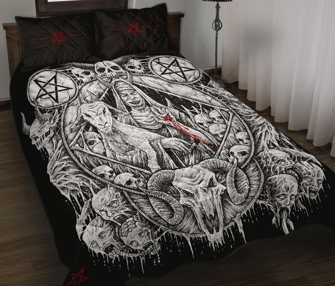 Skull Satanic Pentagram Demon Virgin Nun Goat Quilt 3 Piece Set-satanic ...