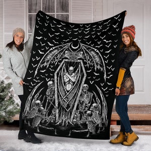 Skull Skeleton Chain Wicked Bat Shroud Blanket Black and White-gothic ...