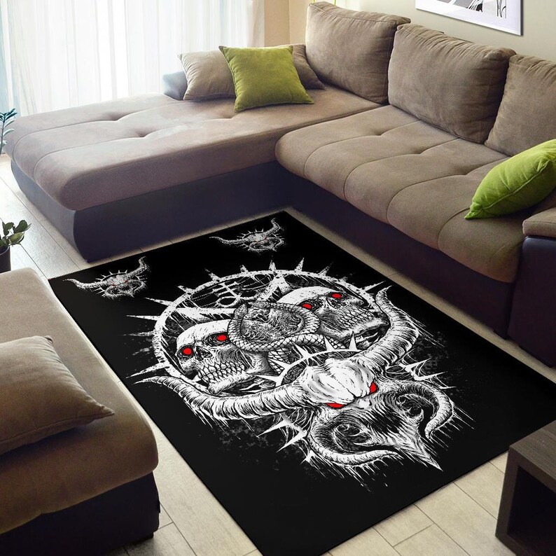 Skull Satanic Demon Serpent Area Rug Black and White Red Eye - Etsy