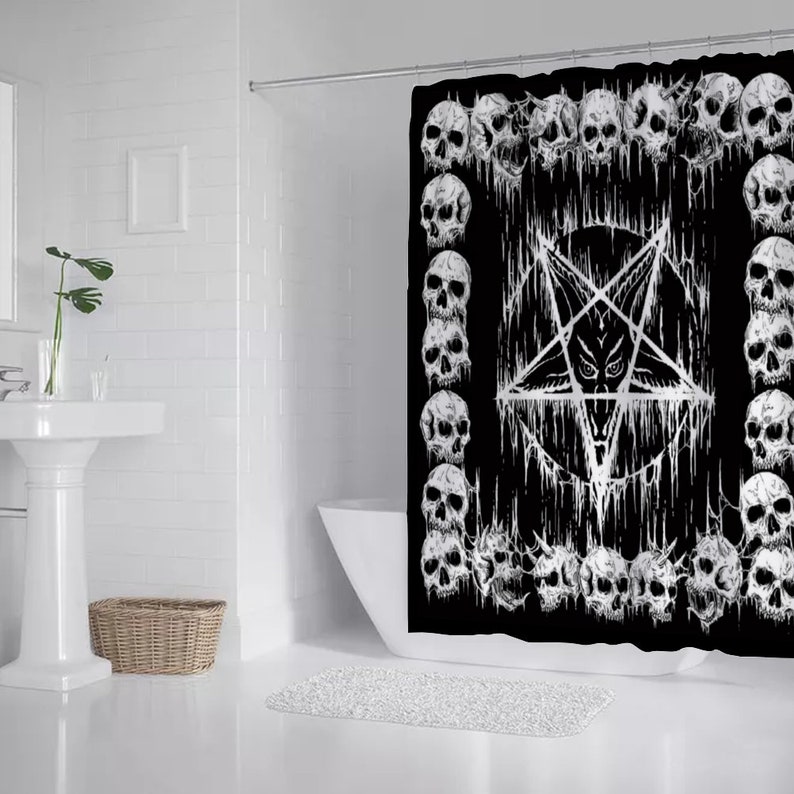 Skull Satanic Pentagram Drip Shower Curtain 71" X 69"-satanic Home ...