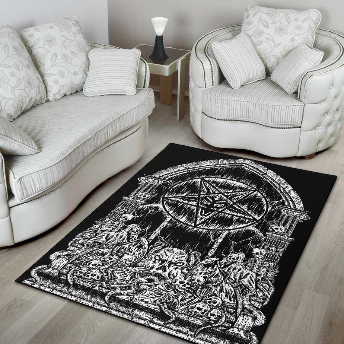 Skull Skeleton Demon Satanic Pentagram Shrine Area Rug-satanic - Etsy