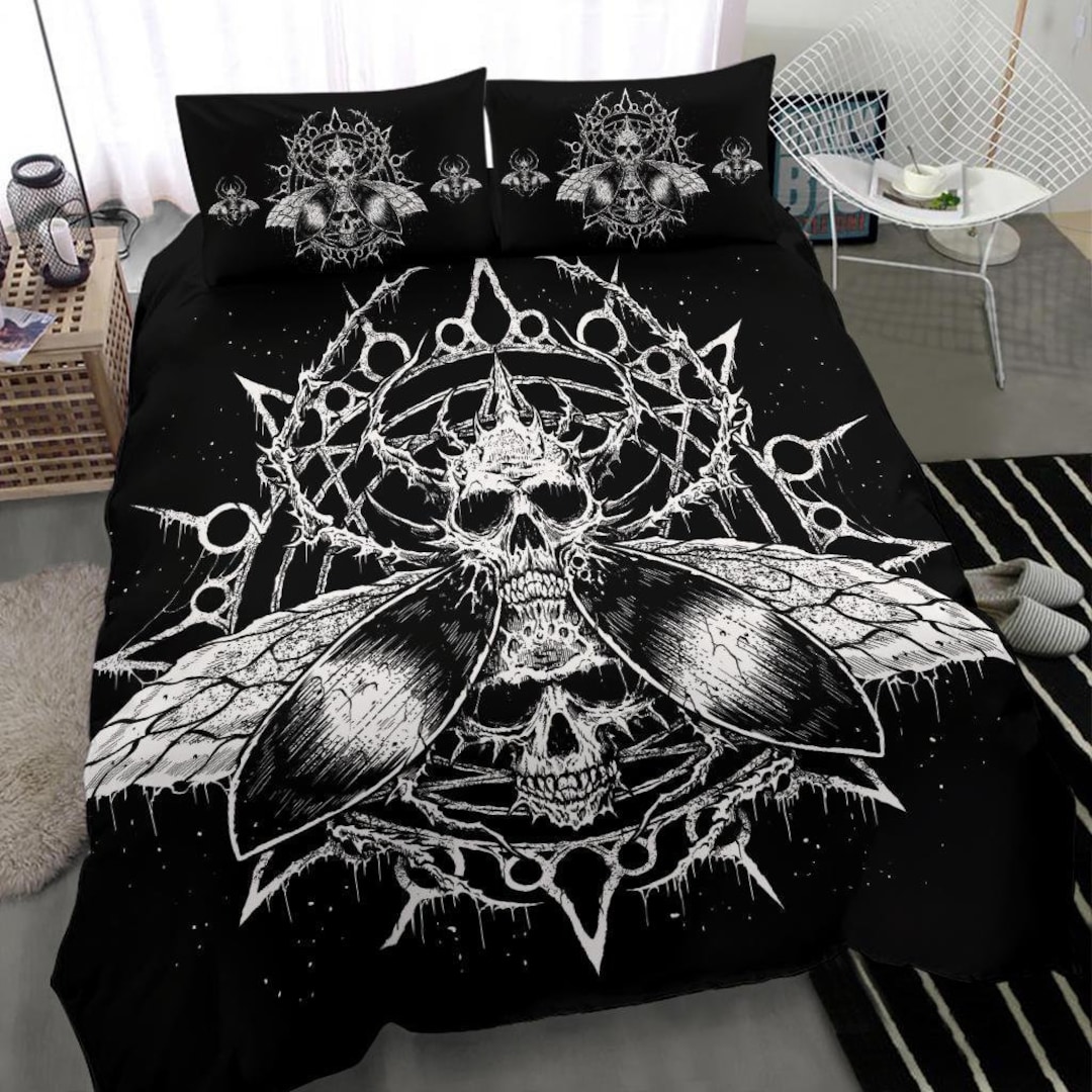 Skull Goth Fly Part 2-3 Piece Duvet Set-gothic Skull Bedding-gothic ...