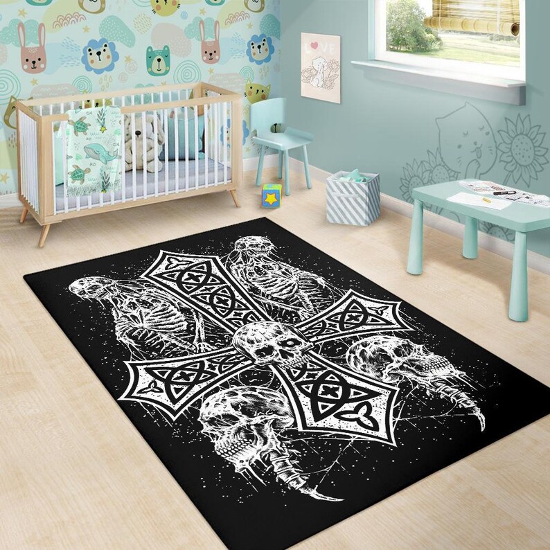 Skull Skeleton Inverted Cross Area Rug Version 1 Out of - Etsy