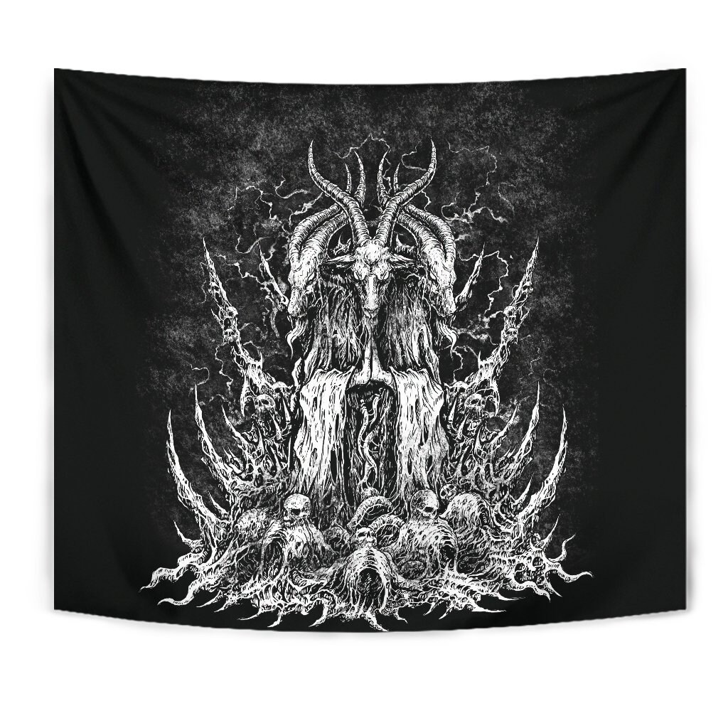 Skull Satanic Goat Huge Wall Tapestry Original Black and - Etsy