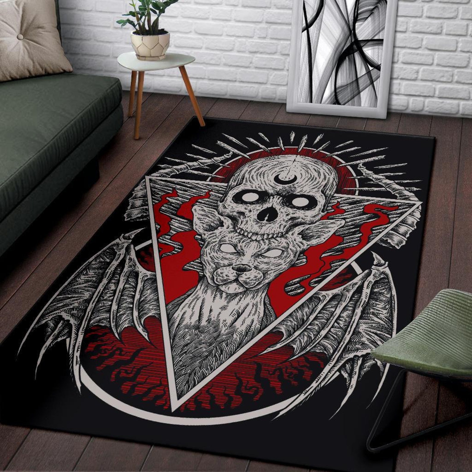 Skull Occult Gothic Cat Area Rug New Red Version-skull - Etsy