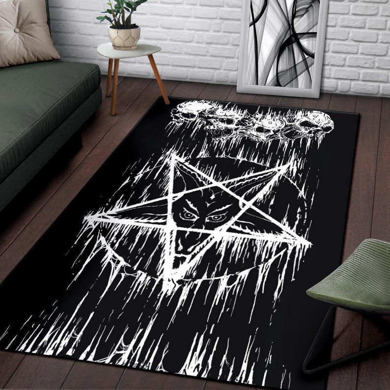 Satanic Skull Melting Inverted Pentagram Area Rug-satanic Skull Rug ...