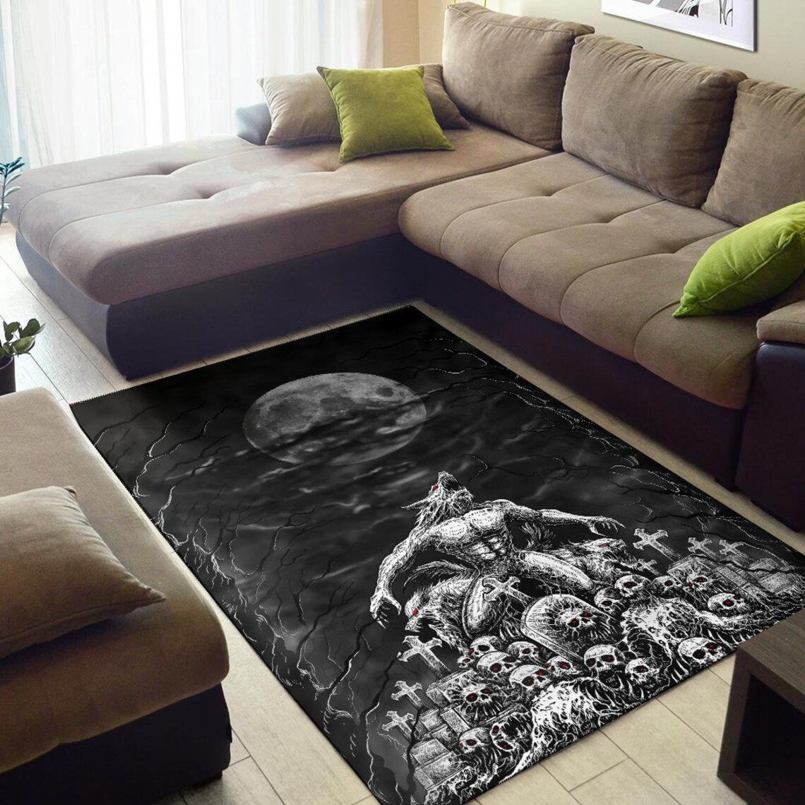 Skull Werewolf Demon Graveyard Area Rug Black and White Red - Etsy