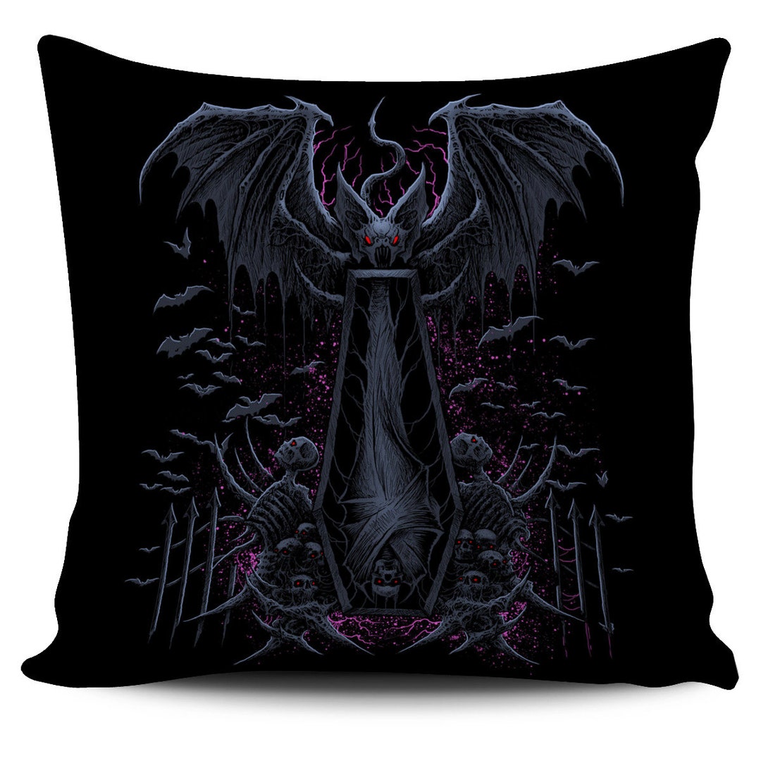 Skull Batwing Skeleton Coffin Shroud Pillow Cover Awesome Blue Pink ...