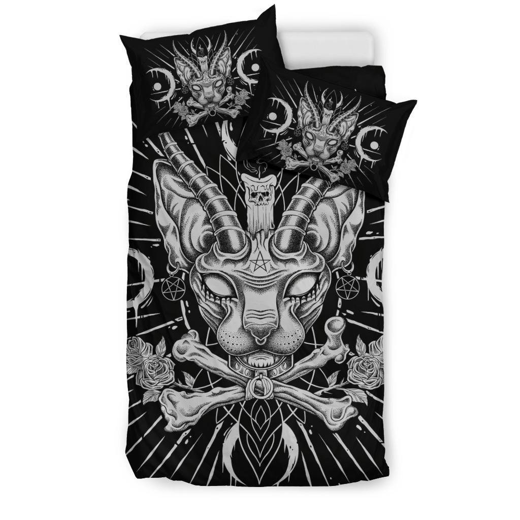 Skull Gothic Occult Black Cat Unique Sphinx Style Part 2-3 Piece Duvet ...