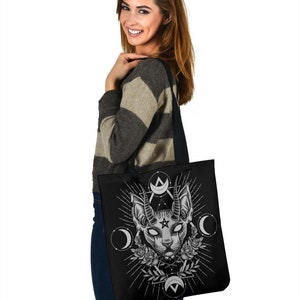 Gothic Occult Black Cat Unique Sphinx Style Large Tote Bag Awesome ...