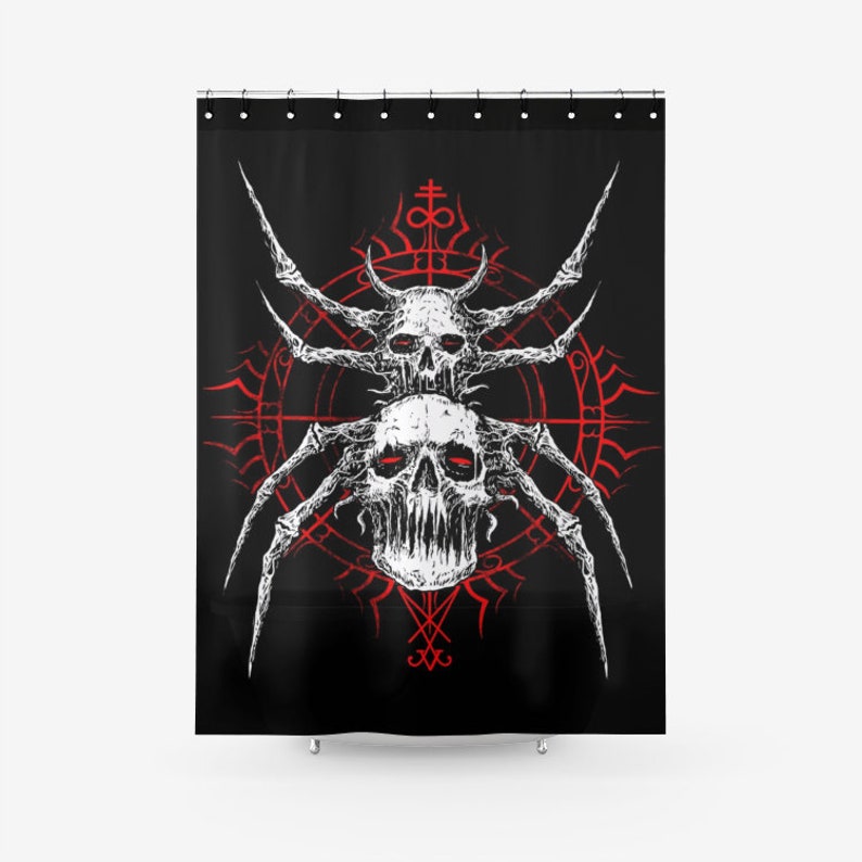 Skull Goth Satanic Spider Textured Fabric Shower Curtain Red - Etsy