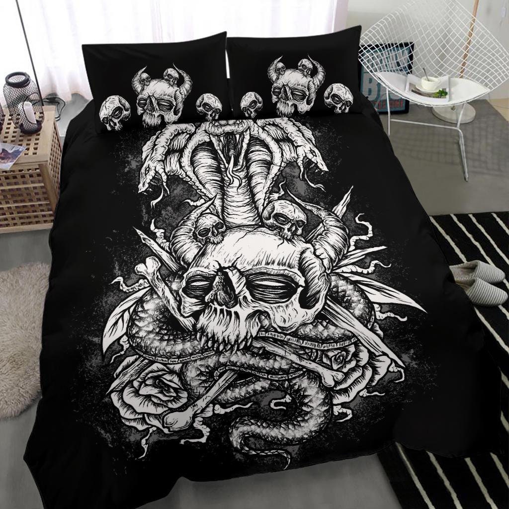 Skull Flower Demon Snake Serpent 3 Piece Duvet Set-skull Bed | Etsy