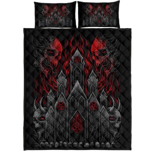 New! Skull Demon Satanic Pentagram Church Flame 3 Piece Quilt Red Flame ...