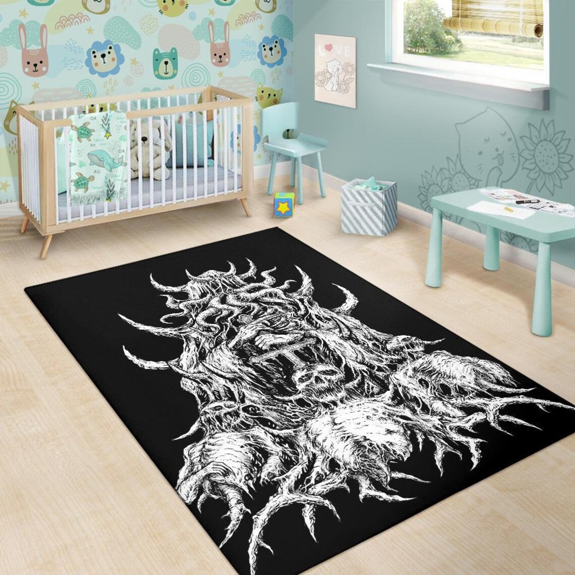 Skull Demon Cross Area Rug-skull Rugs-skull Room Decor-goth Room Decor ...