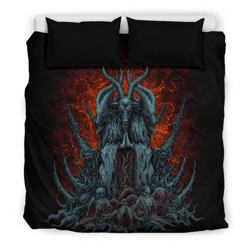 Satanic Skull Goat 3 Piece Duvet Set-gothic Satanic Decor-goat - Etsy