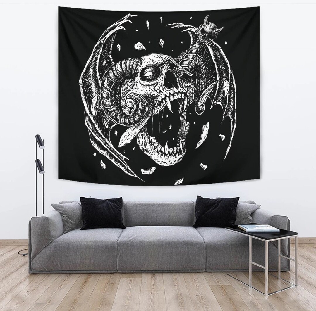 Skull Exploding Demon Dagger Large Wall Tapestry Demon Wing Version ...