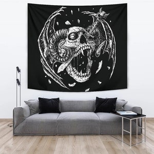 Skull Exploding Demon Dagger Large Wall Tapestry Demon Wing Version ...