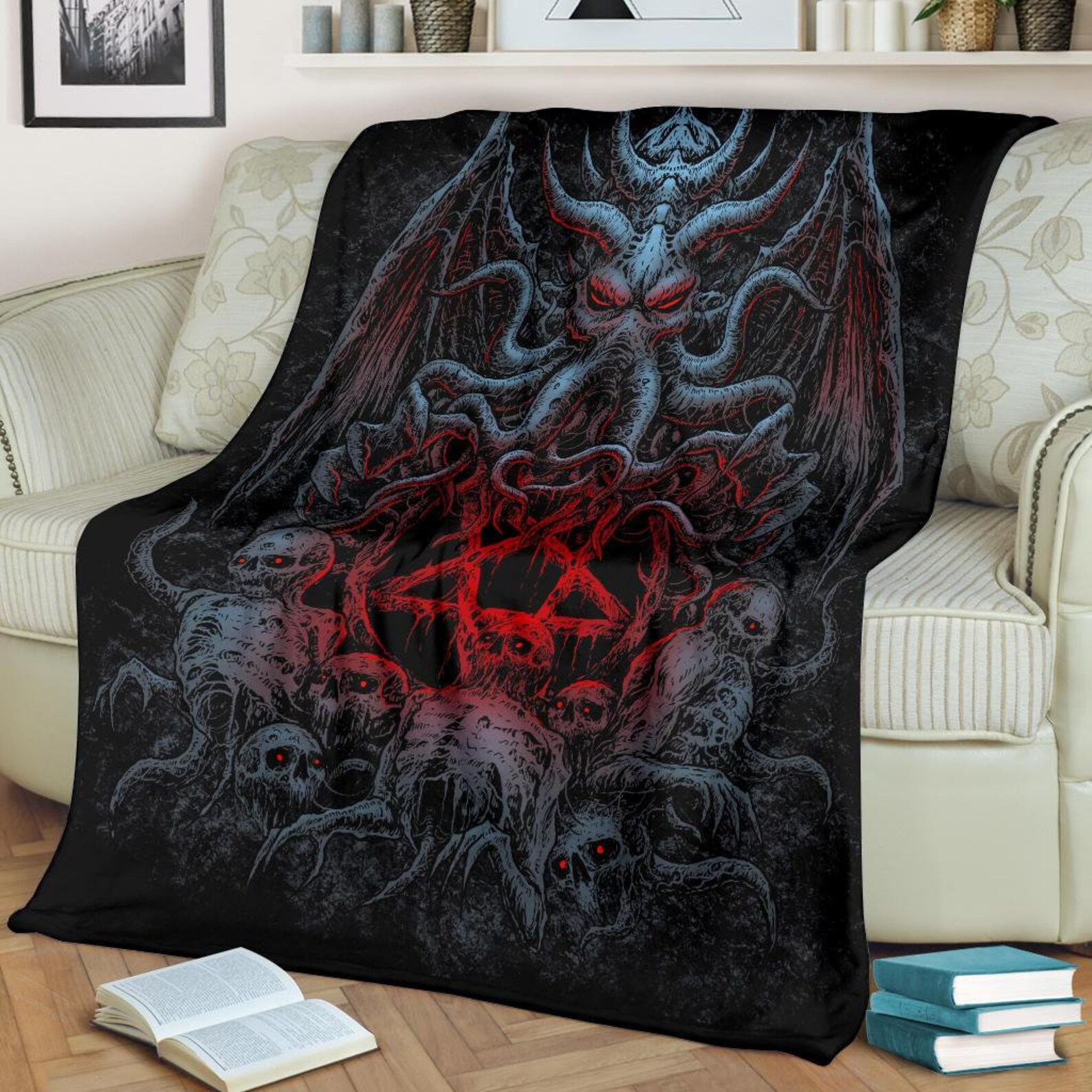 Skull Satanic Pentagram Demon Octopus Blanket Color - Etsy
