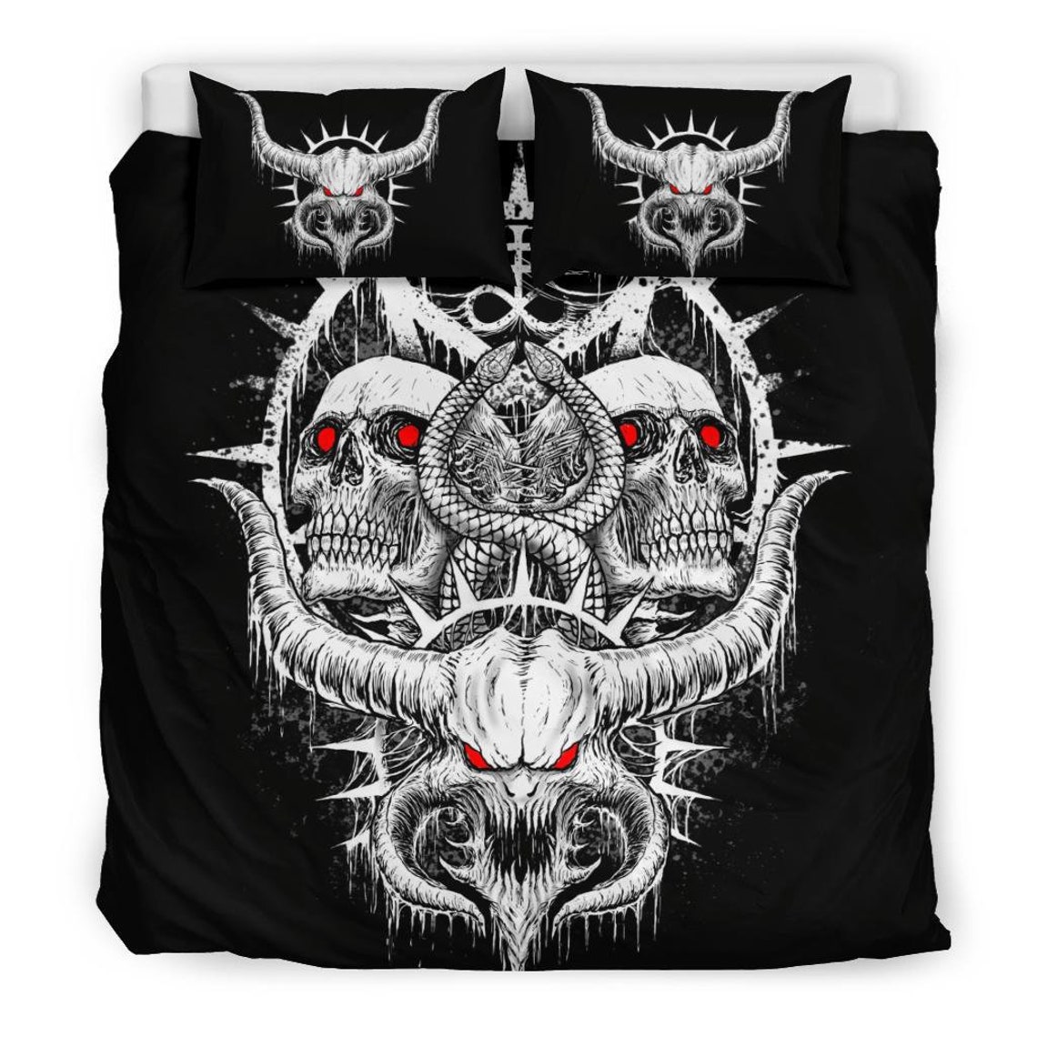 Skull Satanic Demon Serpent 3 Piece Duvet Set Black and White - Etsy