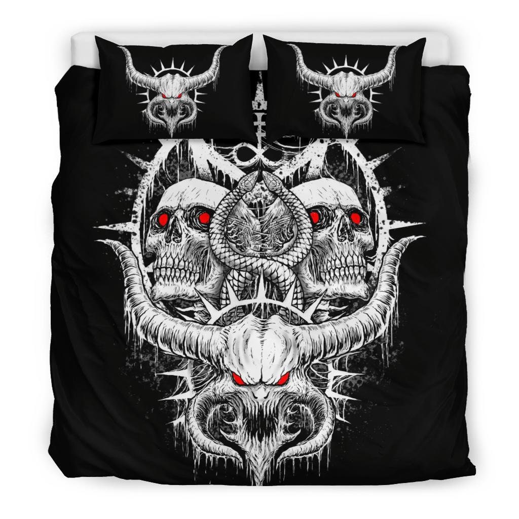Skull Satanic Demon Serpent 3 Piece Duvet Set Black and White Red Eye ...