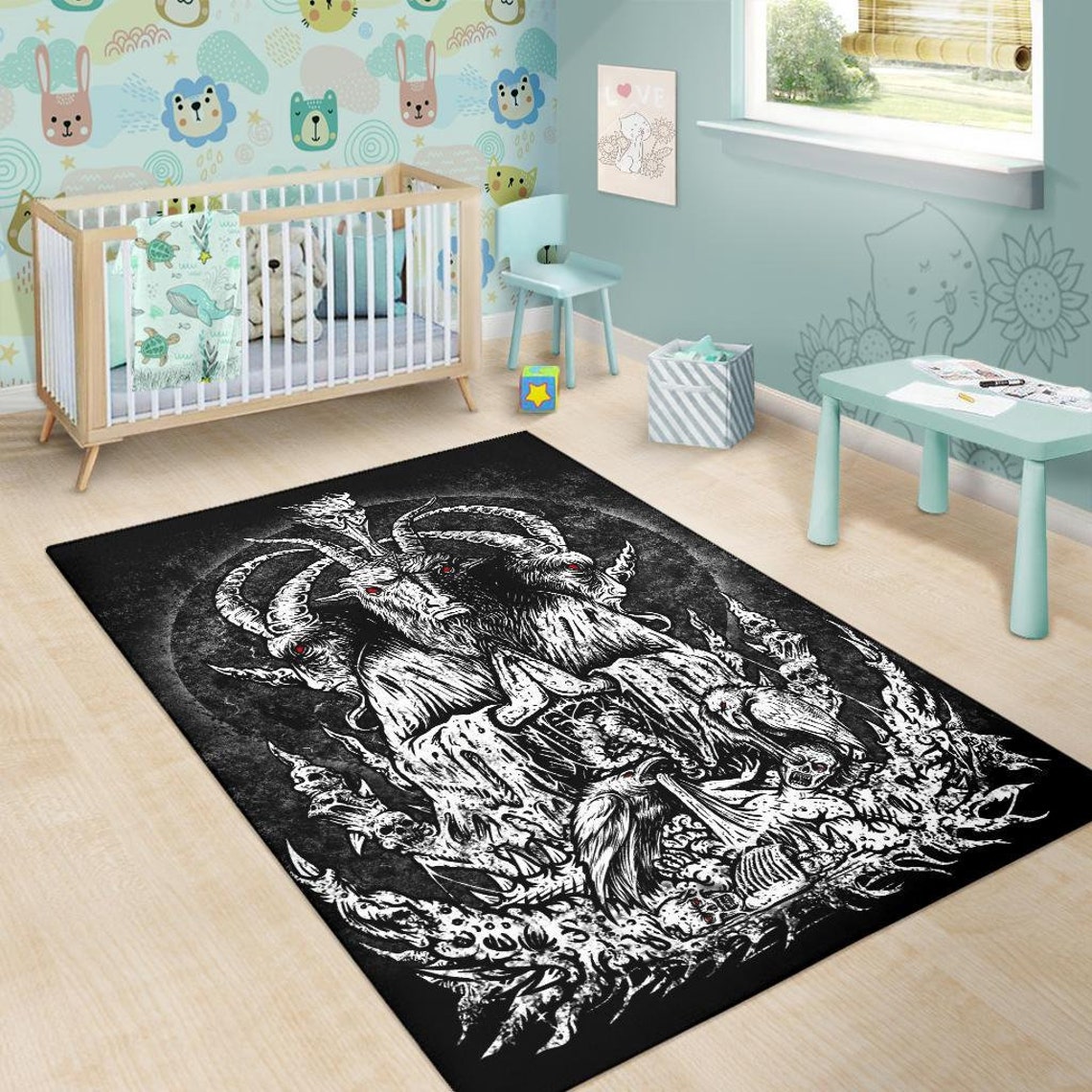 Skull Satanic Goat Zombie Crow Feast Area Rug-satanic Rugs-satanic Goth ...