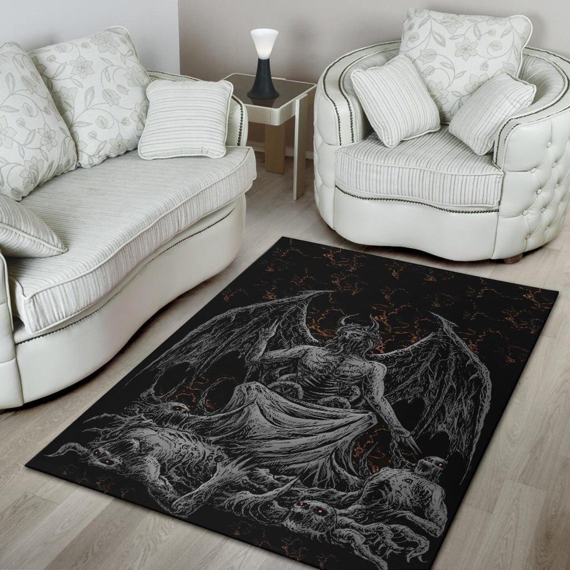 Skull Skeleton Satanic Bat Wing Demon God Area Rug Dark Version-satanic ...