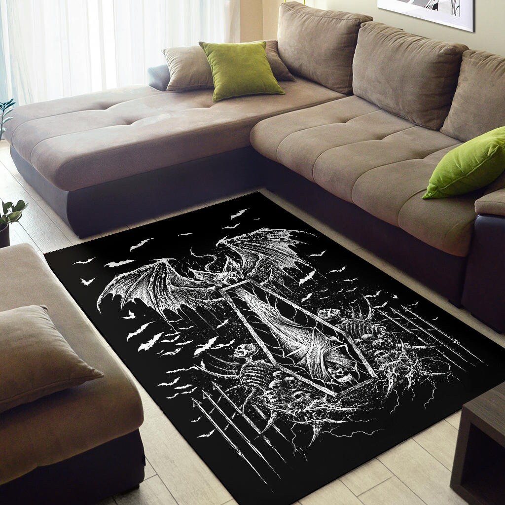 Skull Batwing Skeleton Coffin Shroud Area Rug Awesome Black and White ...