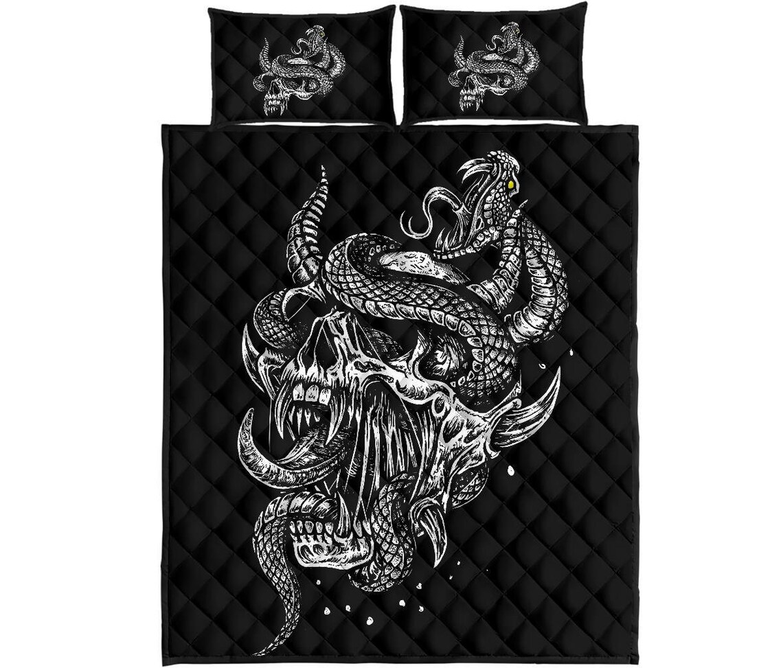 Skull Goth Demon Serpent Quilt 3 Piece Bed Set-Gothic | Etsy