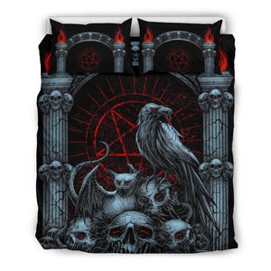 Skull Goth Occult Crow Satanic Pentagram Bat Wing Demon Cat Shrine 3 ...