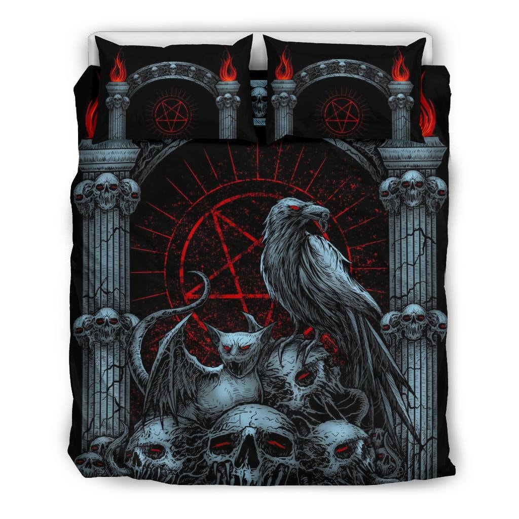 Skull Goth Occult Crow Satanic Pentagram Bat Wing Demon Cat Shrine 3 ...