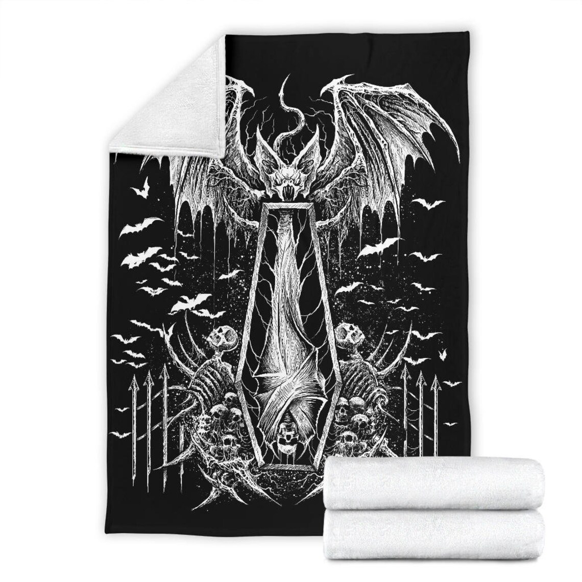 Skull Batwing Skeleton Coffin Shroud Blanket Black and | Etsy