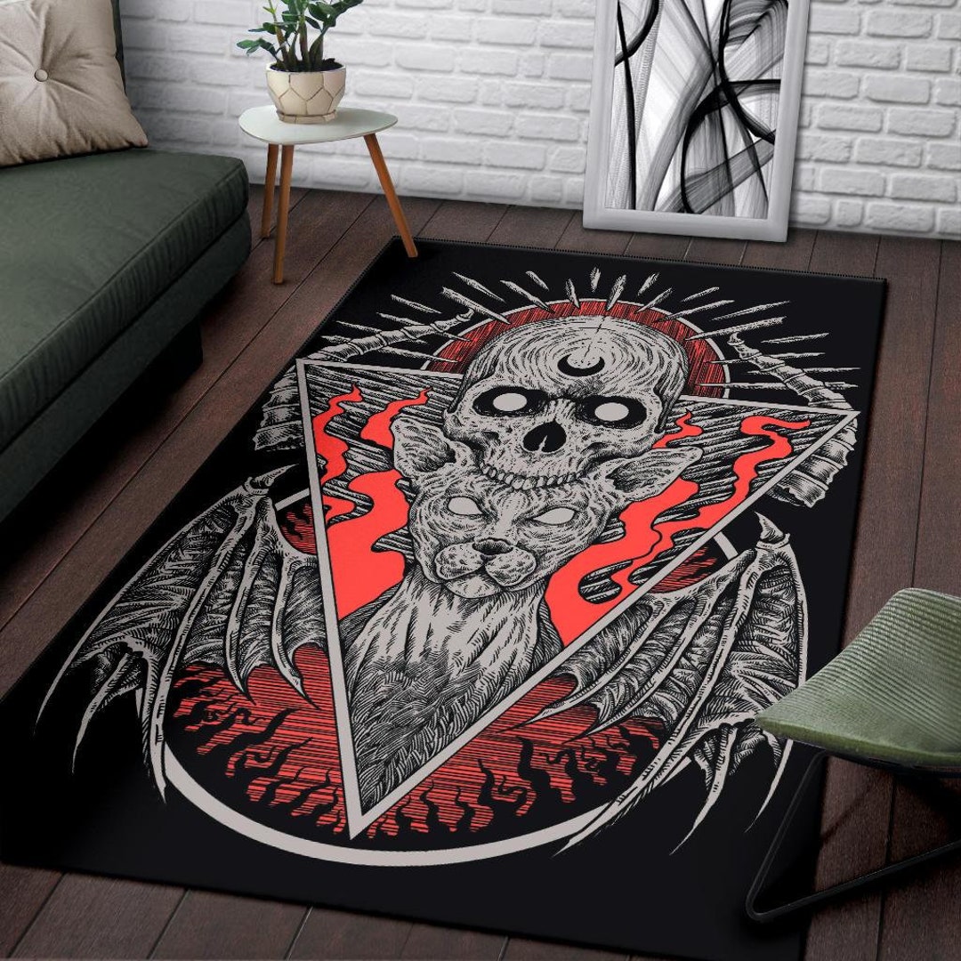 Skull Bat Wing Demon Cat Gothic Area Rug-gothic Decor Skull Demon Cat ...