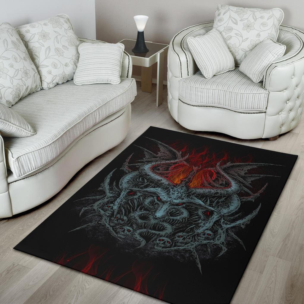 Skull Satanic Goat Demon Flame Area Rug-skull Goat Rug-satanic Room ...