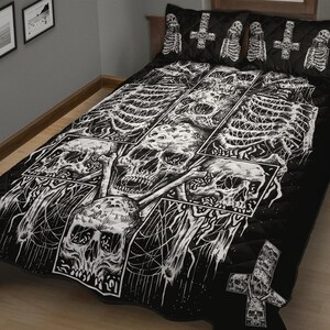 Skull Satanic Cross Quilt 3 Piece Bed Set-satanic Bedding-satanic Goth ...