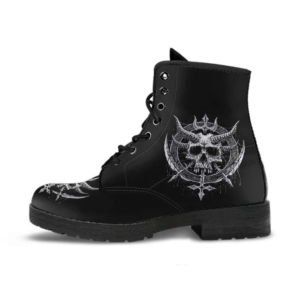 Skull Demon Satanic Cross Dagger Leather Boots-black Metal - Etsy