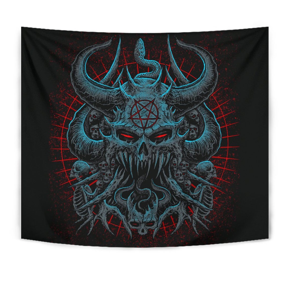 Skull Satanic Pentagram Evil as Hell Demon Serpent Large Wall ...