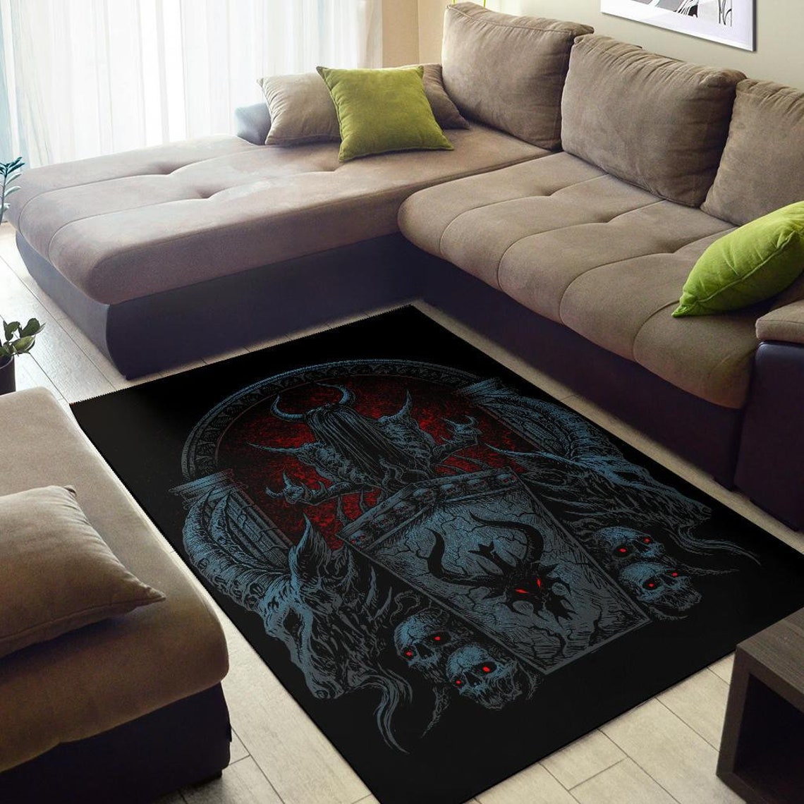 Gothic Skull Demon Shrine Color Version Area Rug-skull Demon Rug-gothic ...