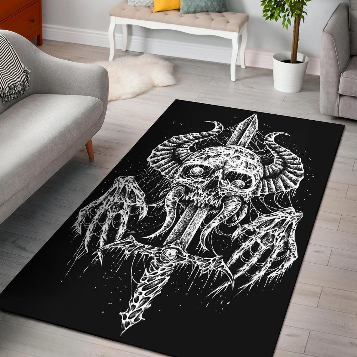 Demon Skull Viking Sword Area Rug-demon Skull Rug-skull - Etsy