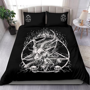 Skull Satanic Pentagram Satanic Goat Demon Serpent 3 Piece Duvet ...