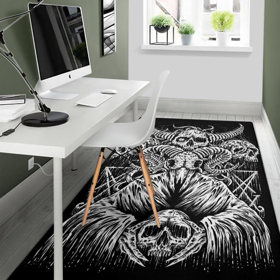 Satanic Home Decor Skull Demon Area Rug-gothic Skull Satanic - Etsy