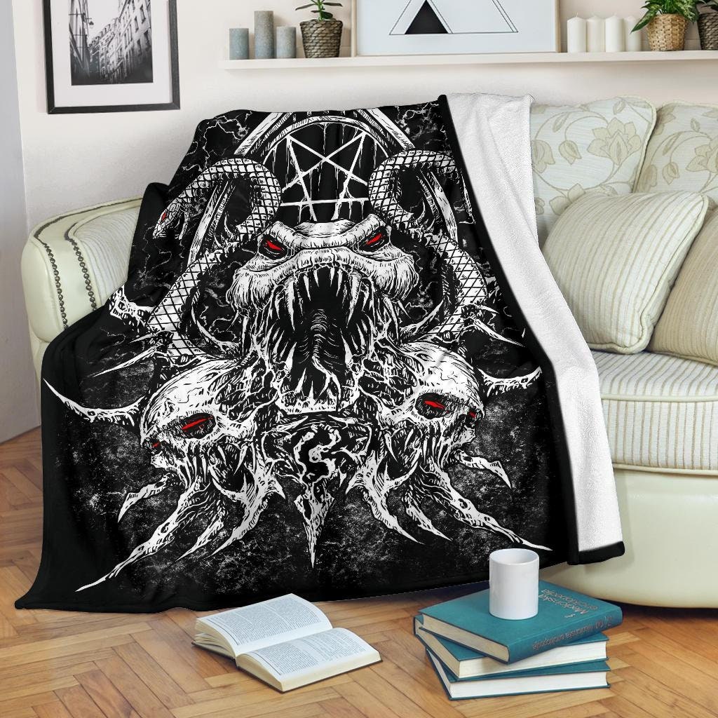 Skull Satanic Pentagram Demon Serpent Blanket Black and White Red Eye ...